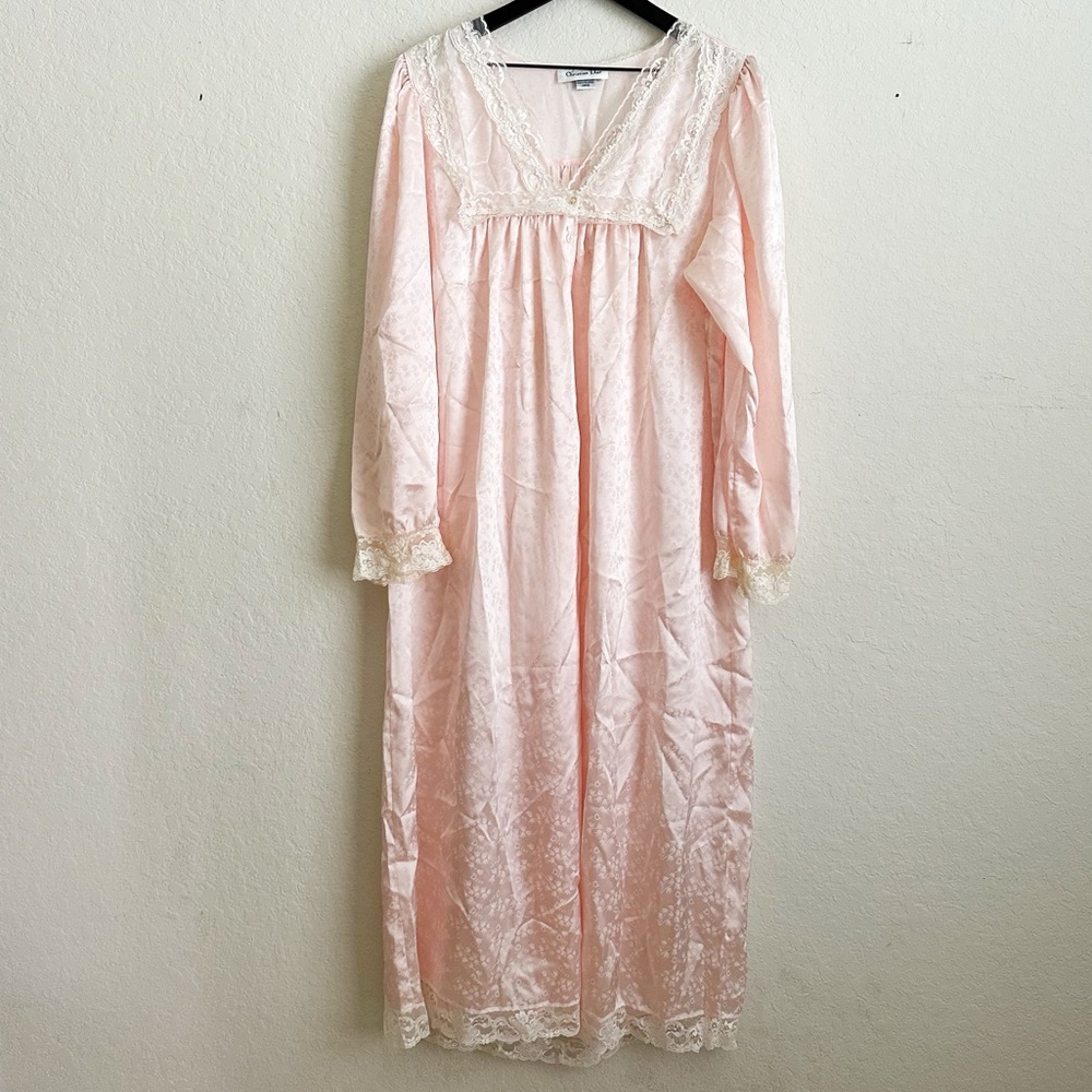 Vintage Christian Dior Pink Satin Lace Logo Print Nig Gem